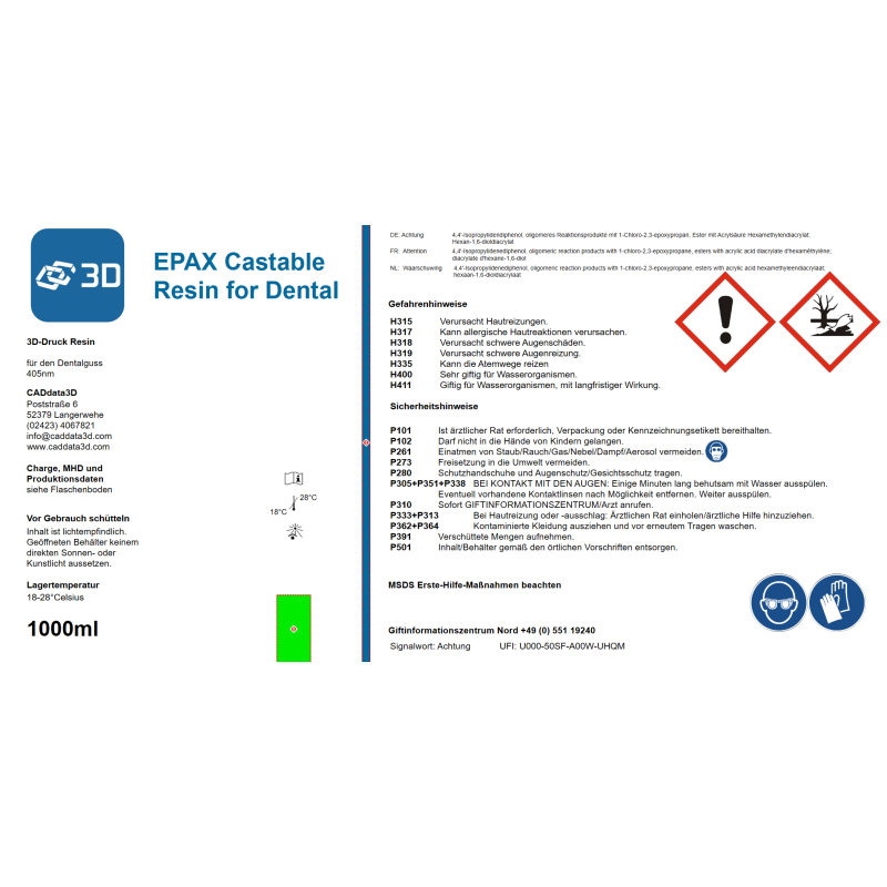 EPAX Castable Resin for Dental, 405nm